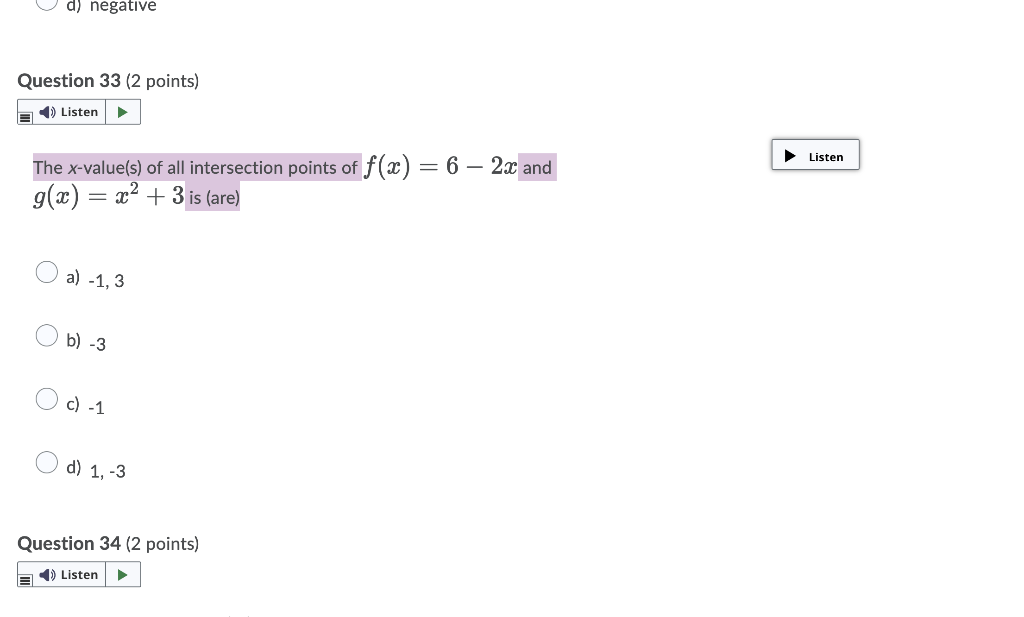 Solved d) negative Question 33 (2 points) B 1) Listen | Chegg.com