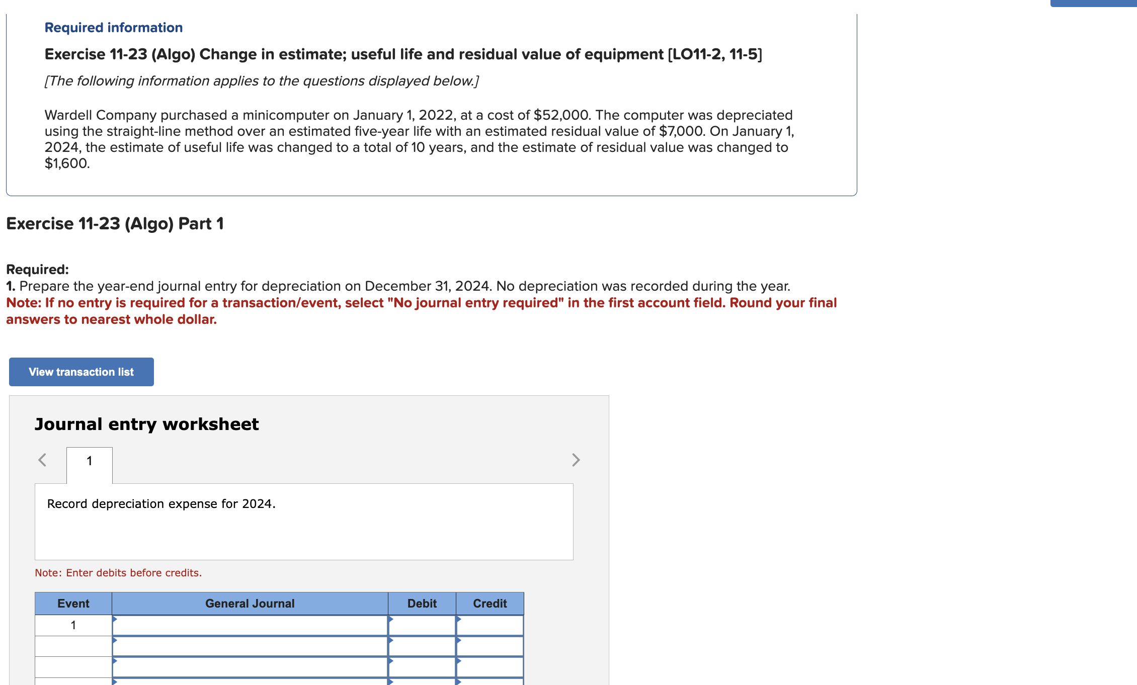 Solved Exercise 11-23 (Algo) ﻿Part 1Required:Prepare the | Chegg.com