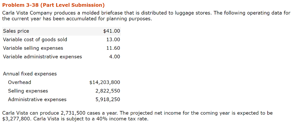 Solved Problem 3-38 (Part Level Submission) Carla Vista | Chegg.com