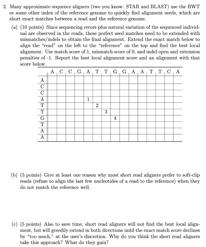 Many approximate sequence aligners (two you know: | Chegg.com