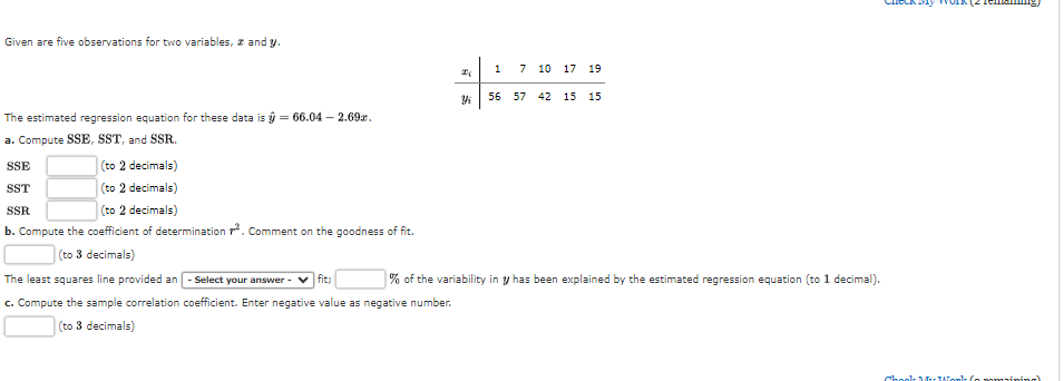 Solved Given are five observations for two variables, x and | Chegg.com