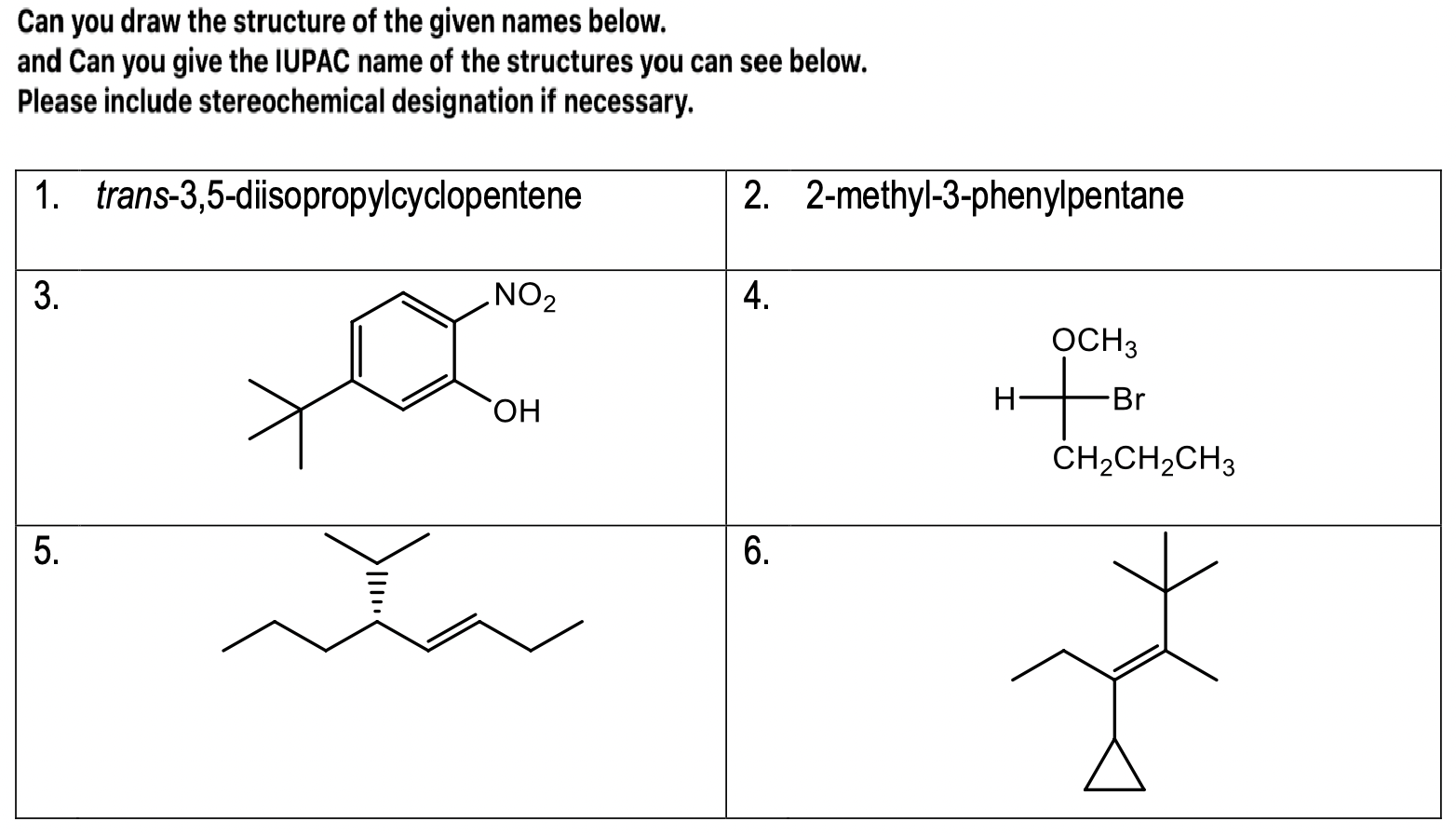Solved Can you draw the structure of the given names below. | Chegg.com