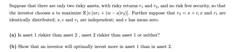 Solved Suppose that there are only two risky assets, with | Chegg.com