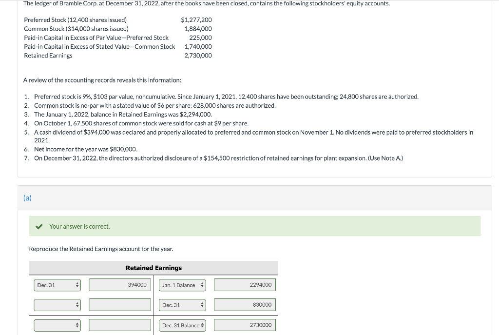 Solved Prepare the stockholders’ equity section of the | Chegg.com