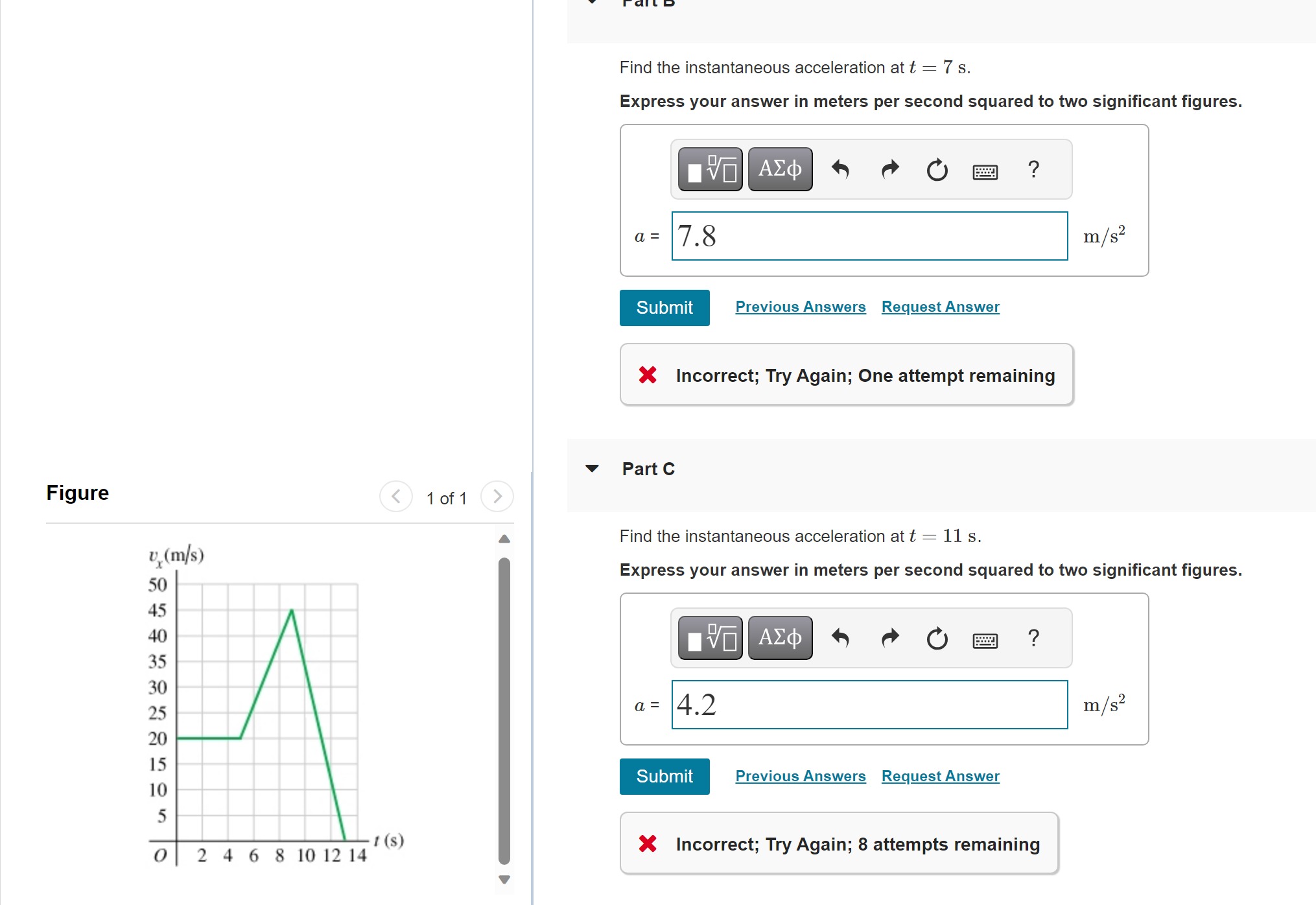 Solved Find the instantaneous acceleration at t=7s.Express | Chegg.com