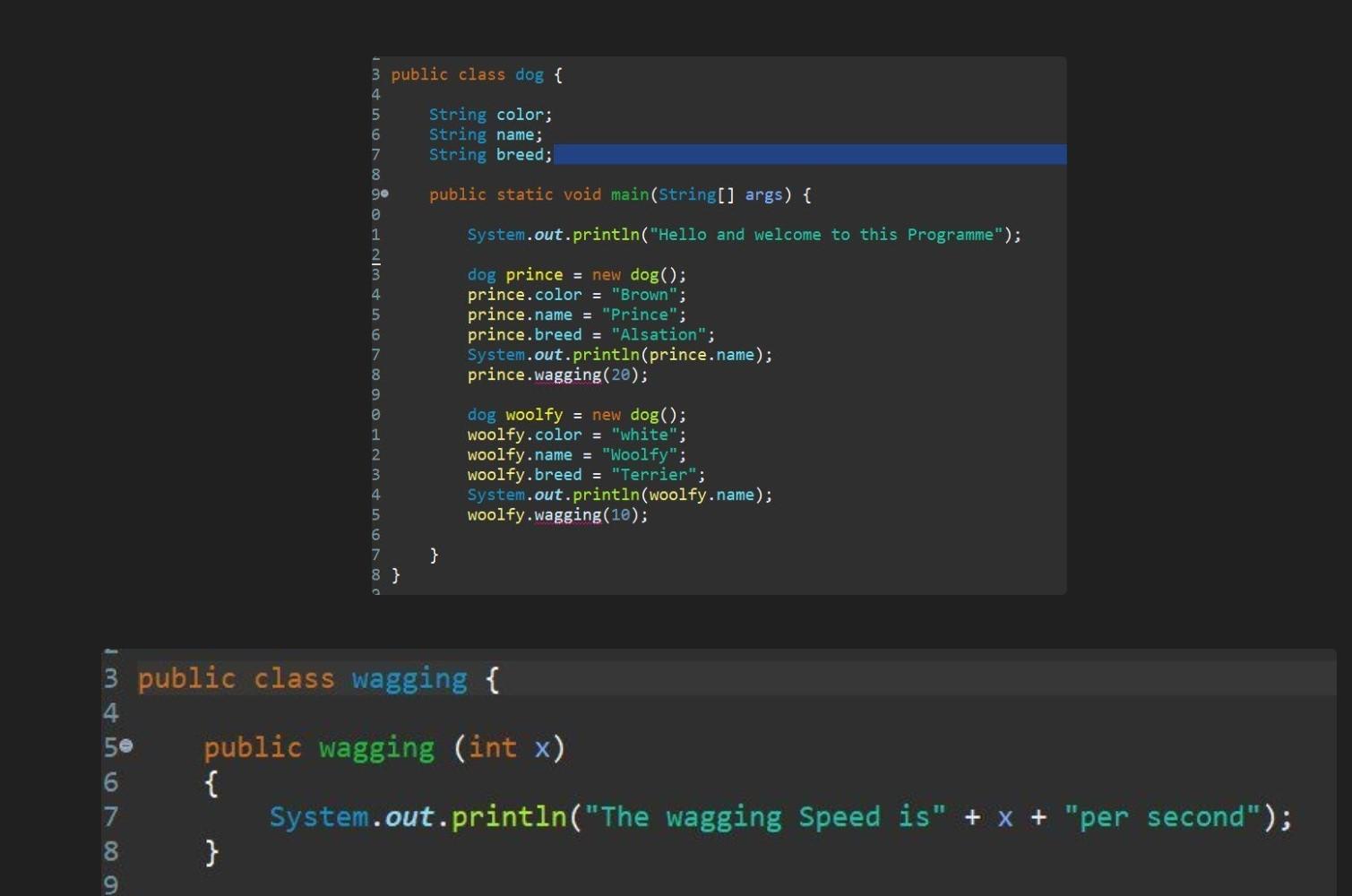Solved How can I call the wagging method from the wagging | Chegg.com