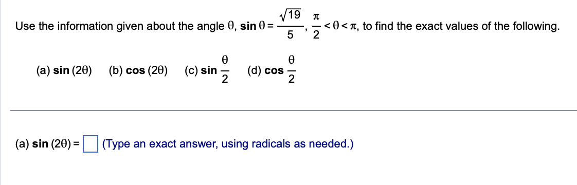 Solved Use the information given about the angle | Chegg.com