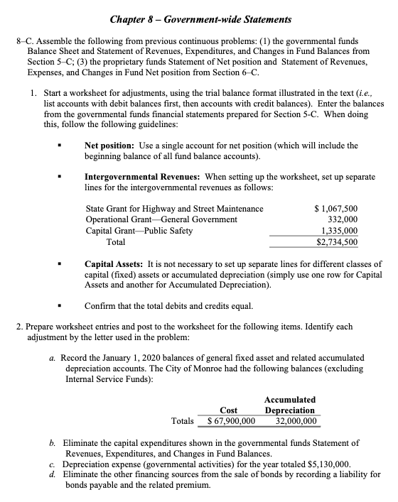 Chapter 8 - Government-wide Statements 8-C. Assemble | Chegg.com