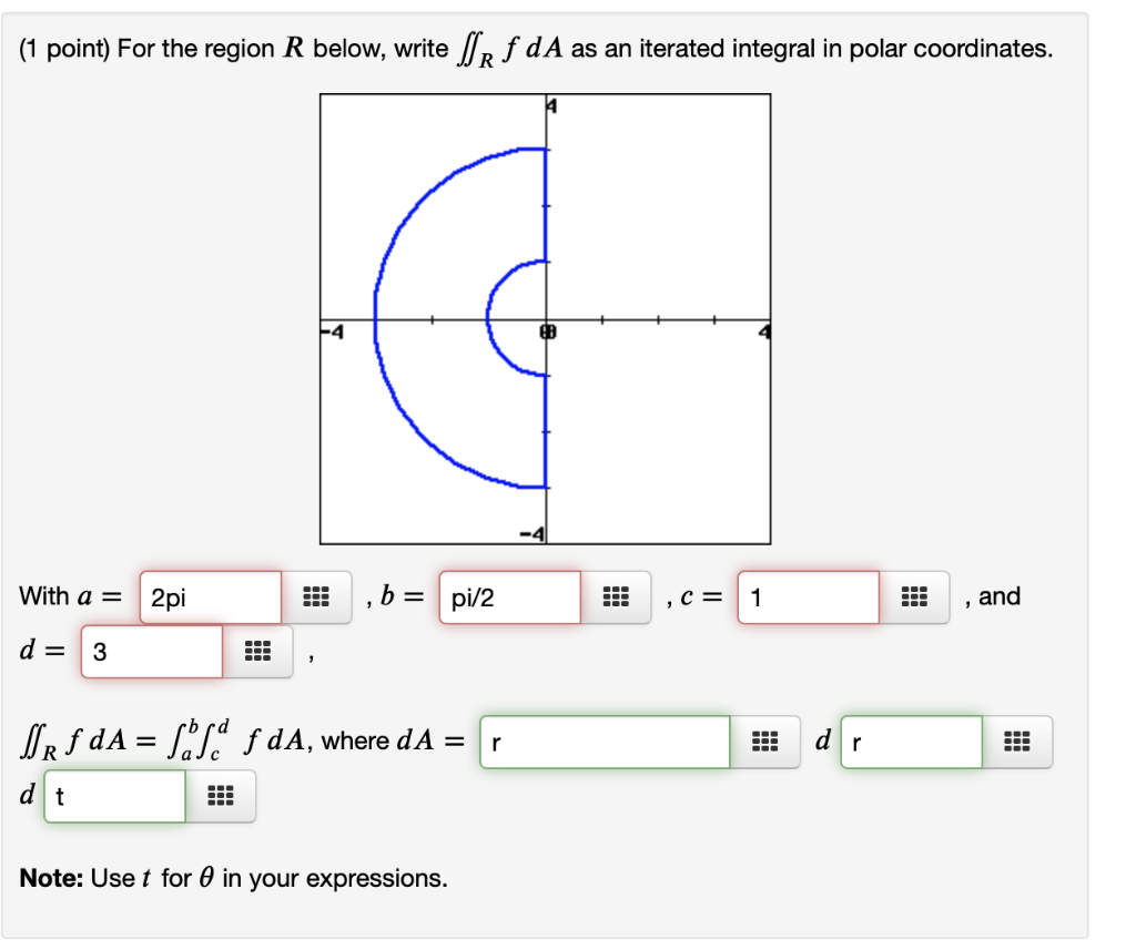 Solved For the region R below, write ∬Rf dA as an iterated | Chegg.com