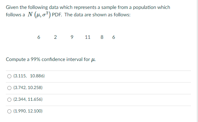 Solved Given the following data which represents a sample | Chegg.com