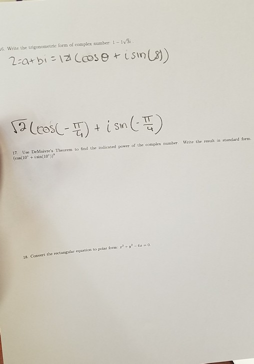 Solved 16. Write the trigonometric form of complex number: 1 | Chegg.com