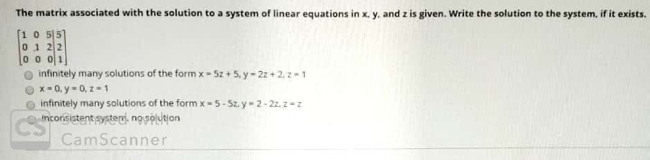 Solved The matrix associated with the solution to a system | Chegg.com