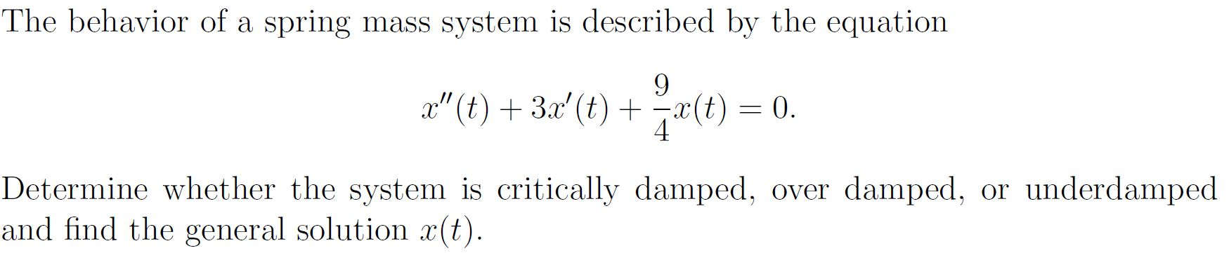 Solved The behavior of a spring mass system is described by | Chegg.com