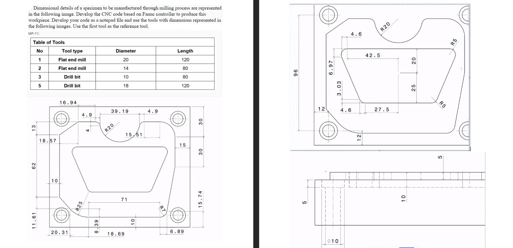 Dimensional details of a specimen to be manufactured | Chegg.com