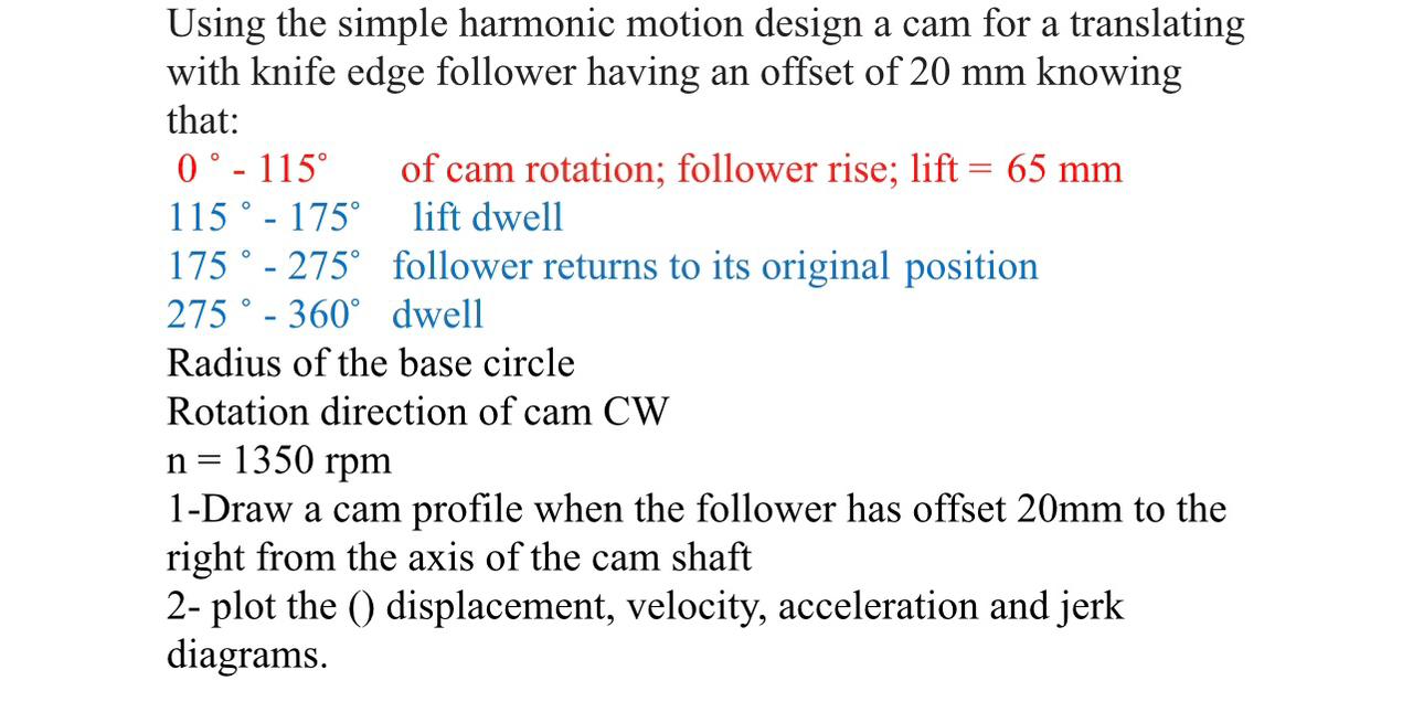 Solved Using the simple harmonic motion design a cam for a | Chegg.com