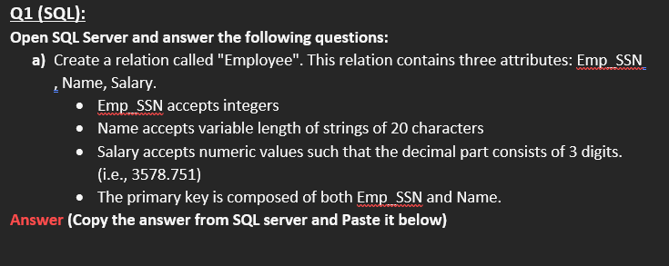 Solved Q1 (SQL): Open SQL Server and answer the following | Chegg.com