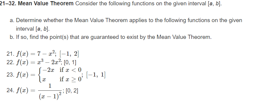 Solved 21–32. Mean Value Theorem Consider the following | Chegg.com