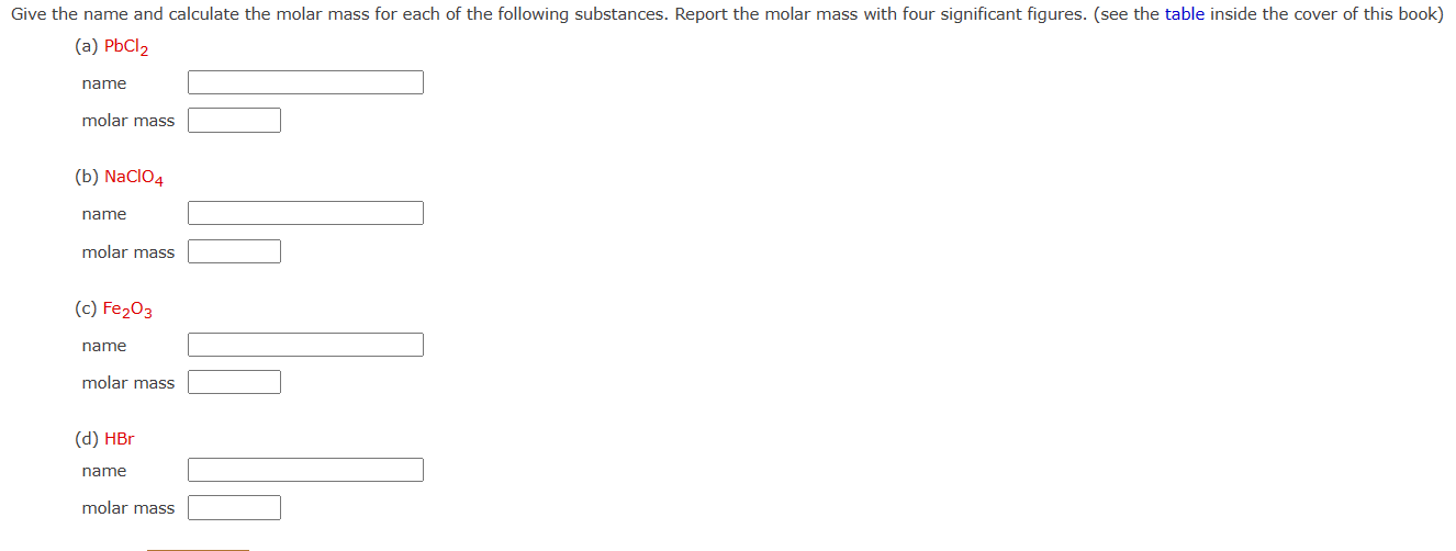 Solved Give the name and calculate the molar mass for each | Chegg.com