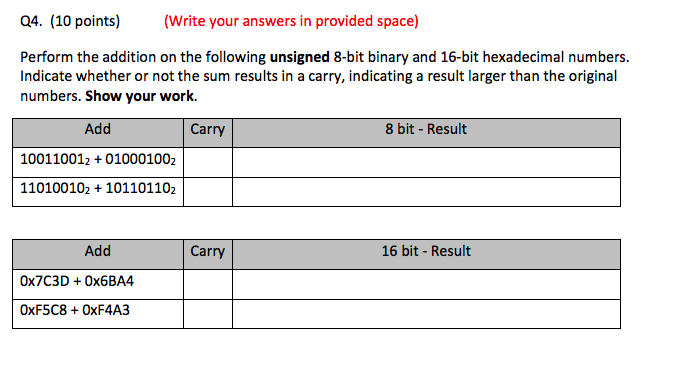 Solved Q1. (10 points) (Write your answers in provided | Chegg.com