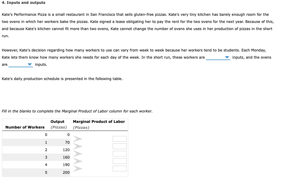 Solved 4. Inputs and outputs Kate's Performance Pizza is a | Chegg.com