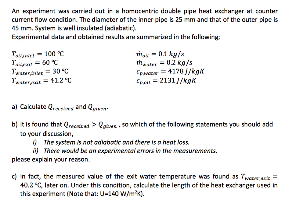 Solved An experiment was carried out in a homocentric double | Chegg.com