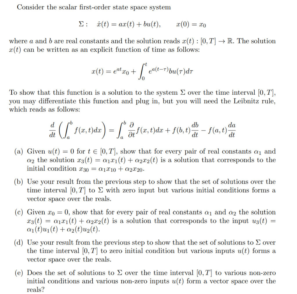 Consider the scalar first-order state space system E: | Chegg.com