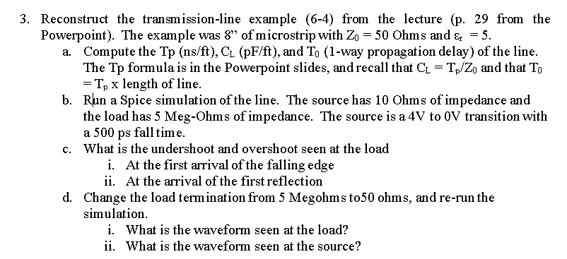 3. Reconstruct the transmission-line example (6-4) | Chegg.com