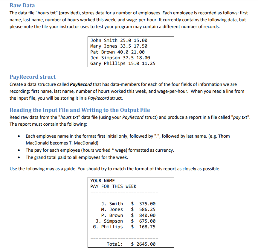 Solved Raw Data The data file "hours.txt" (provided), stores | Chegg.com