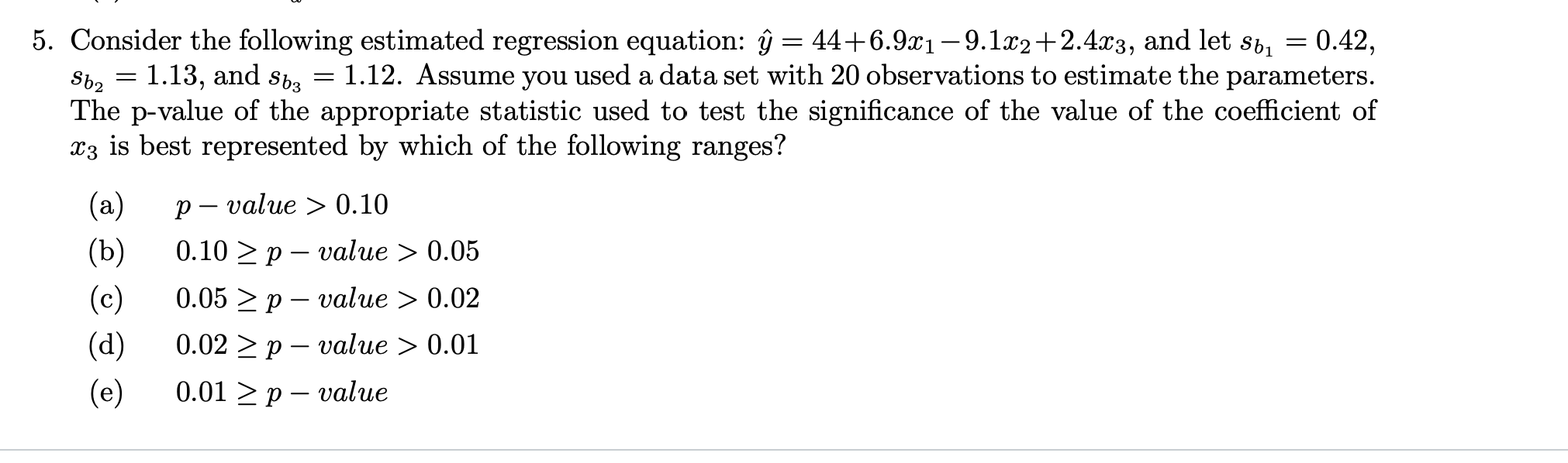 Solved Consider the following estimated regression equation: | Chegg.com