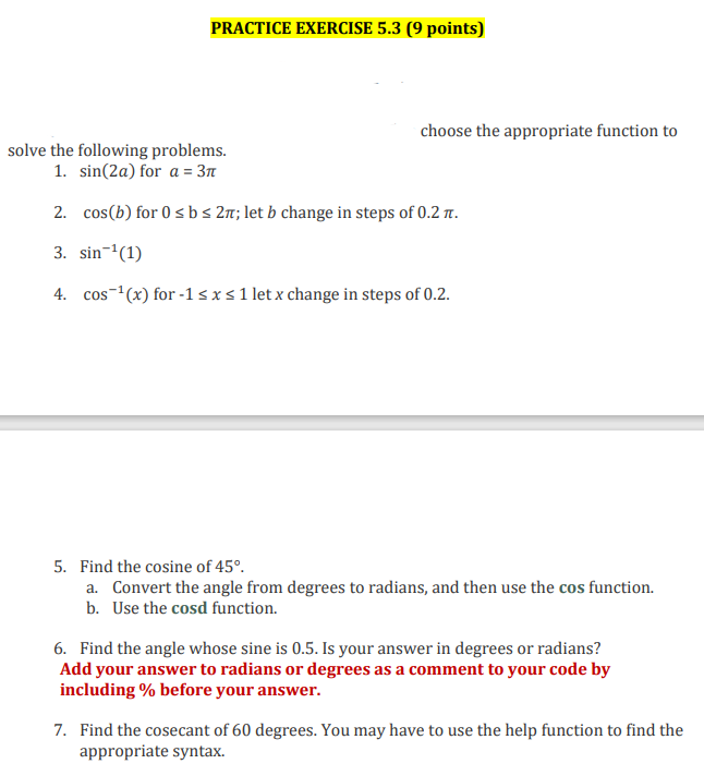 Solved choose the appropriate function to solve the | Chegg.com