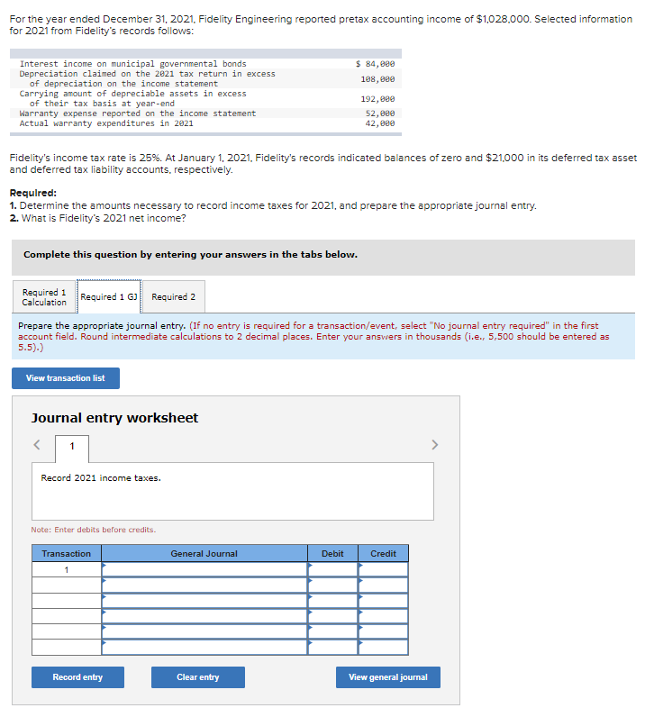 Solved For the year ended December 31, 2021. Fidelity | Chegg.com