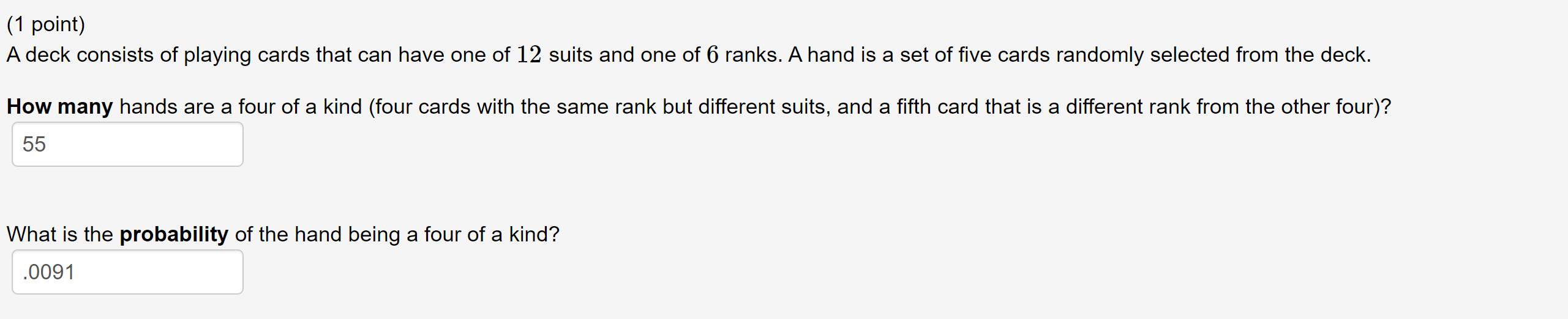 Solved (1 polnt) A deck consists of playing cards that can | Chegg.com