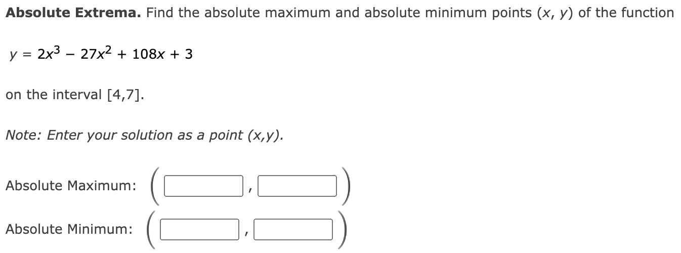 Solved ADsolute Extrema. Find the absolute maximum and | Chegg.com