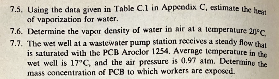 Solved 7.5. Using the data given in Table C.1 in Appendix C, | Chegg.com