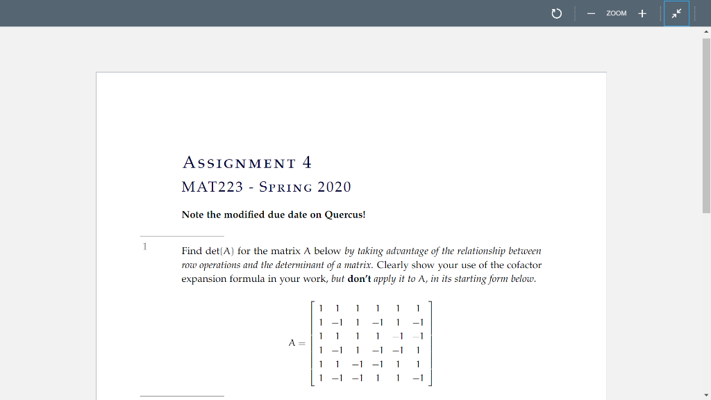 Solved - ZOOM + ASSIGNMENT 4 MAT223 - SPRING 2020 Note the | Chegg.com
