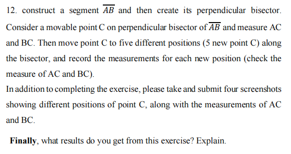 Solved 12. ﻿construct a segment \( \overline{A B} \) ﻿and | Chegg.com