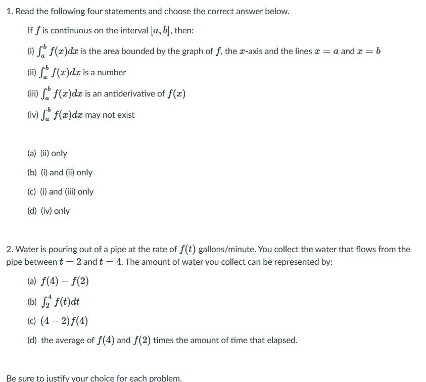 Solved 1. Read the following four statements and choose the | Chegg.com