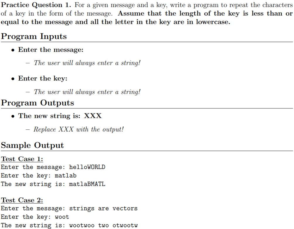 Solved Practice Question 1. For a given message and a key, | Chegg.com