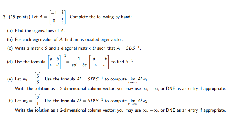Solved 3. (15 points) Let A= NI NI Complete the following by | Chegg.com