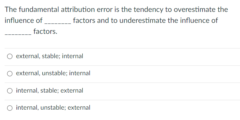 Solved The fundamental attribution error is the tendency to | Chegg.com