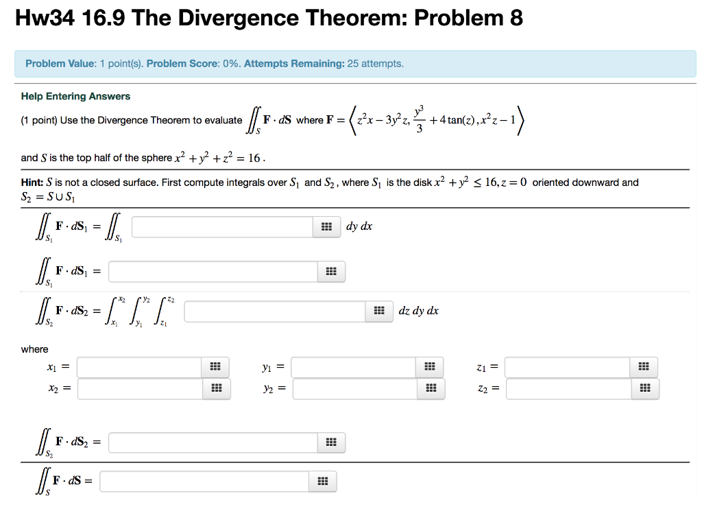 Solved Hw34 16.9 The Divergence Theorem: Problem 8 Problem | Chegg.com