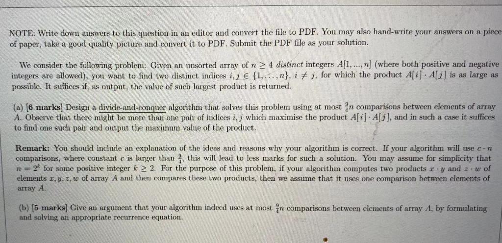 Solved NOTE: Write down answers to this question in an | Chegg.com
