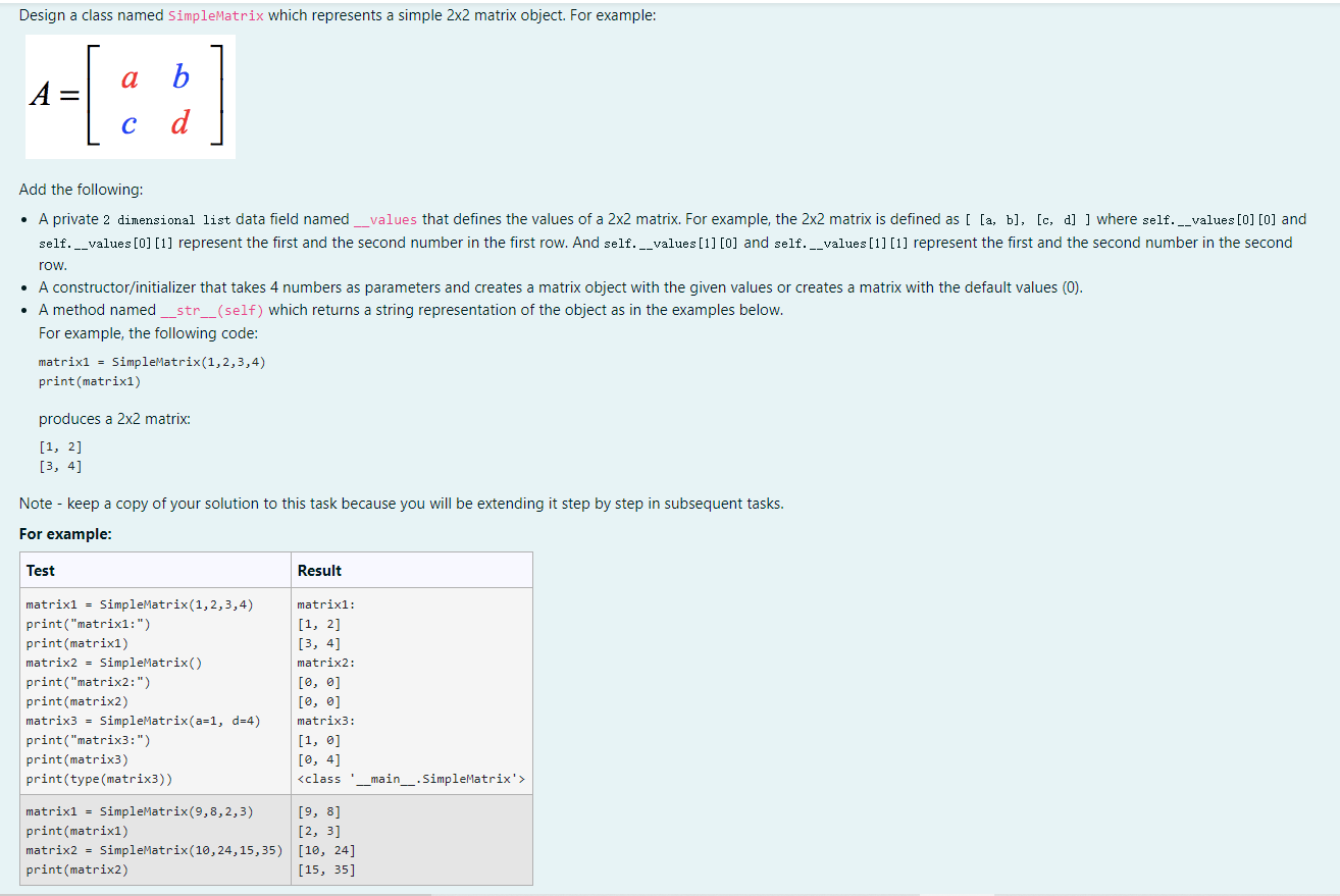 Solved Design a class named SimpleMatrix which represents a | Chegg.com