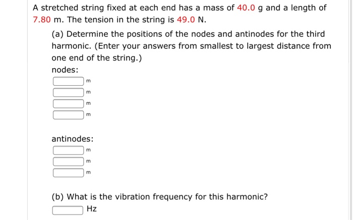 Solved A stretched string fixed at each end has a mass of | Chegg.com