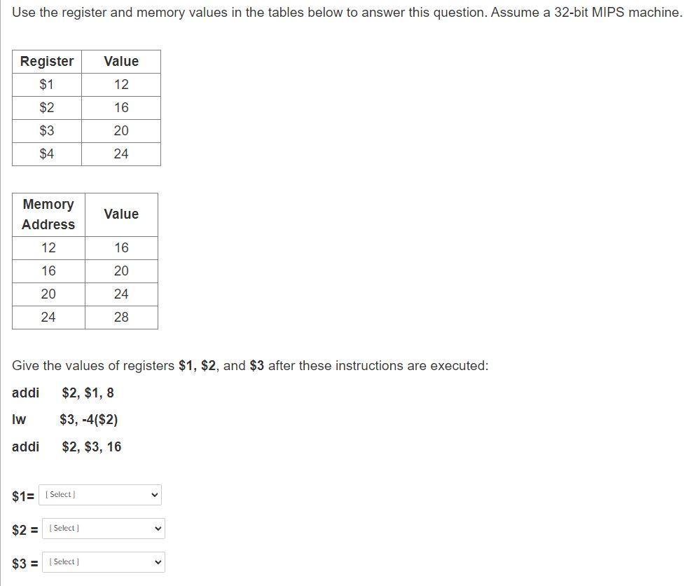 Solved Use the register and memory values in the tables | Chegg.com