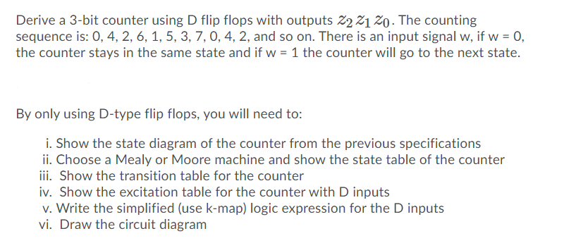 Solved Derive a 3-bit counter using D flip flops with | Chegg.com