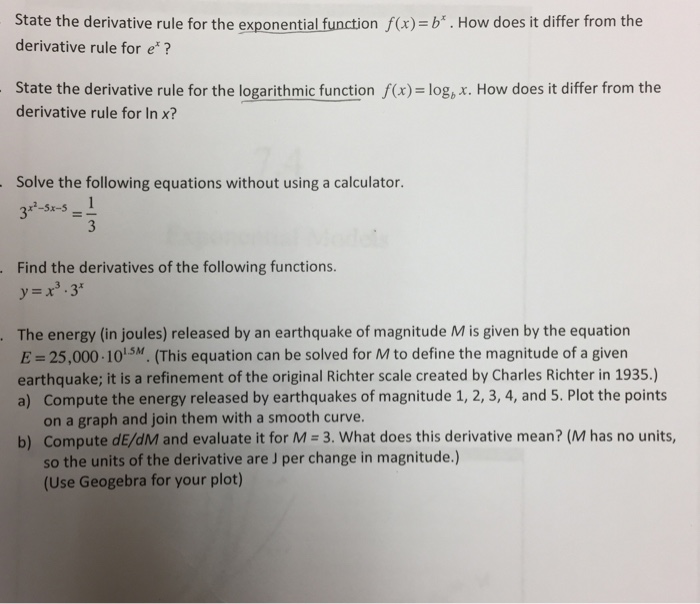 Solved State the derivative rule for the exponential | Chegg.com