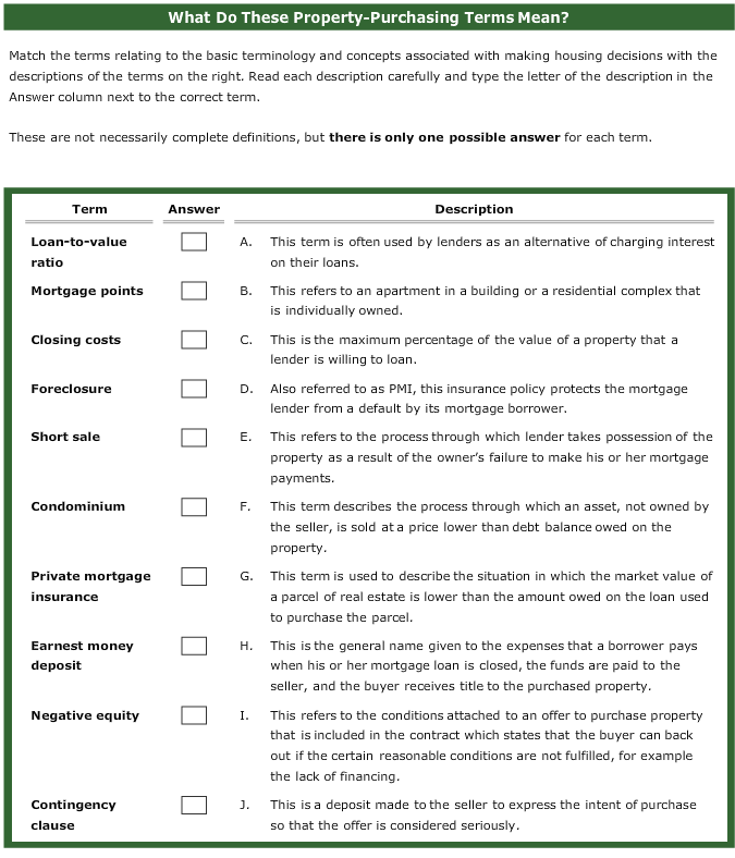 Solved What Do These Property-Purchasing Terms Mean? Match | Chegg.com