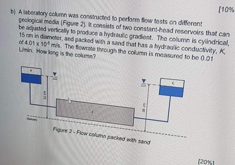 Solved [10% b) A laboratory column was constructed to | Chegg.com