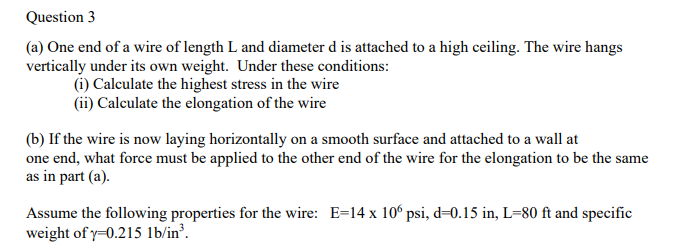 Solved Question 3 (a) One end of a wire of length L and | Chegg.com